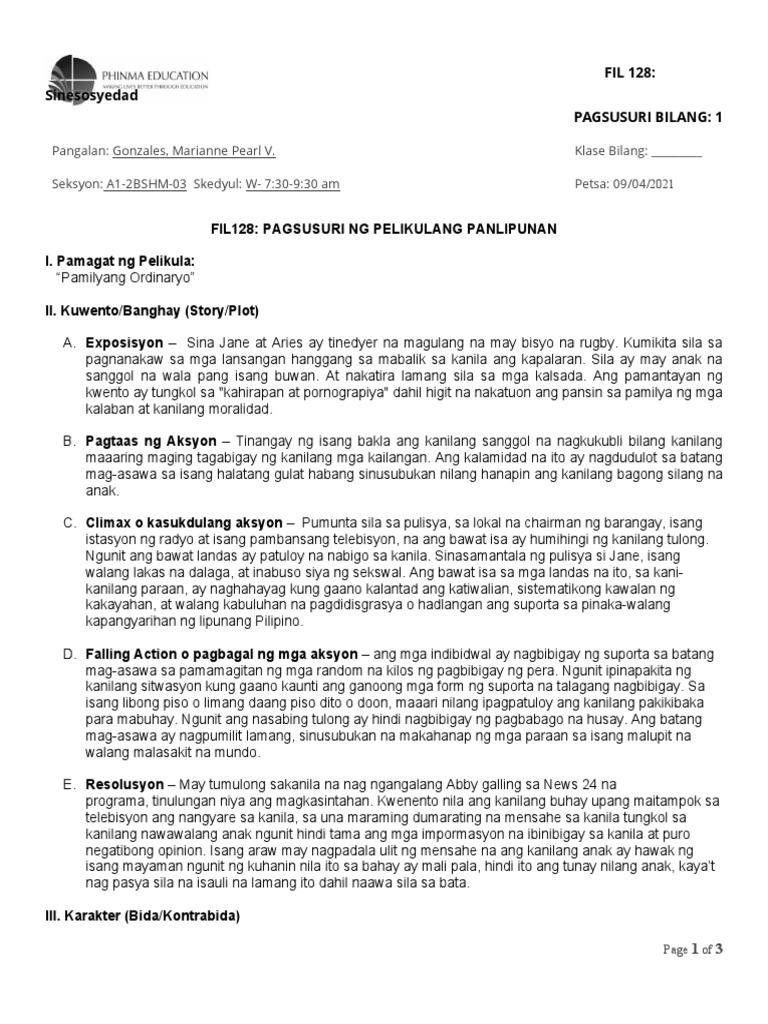 Fil128 Pagsusuri Template | PDF