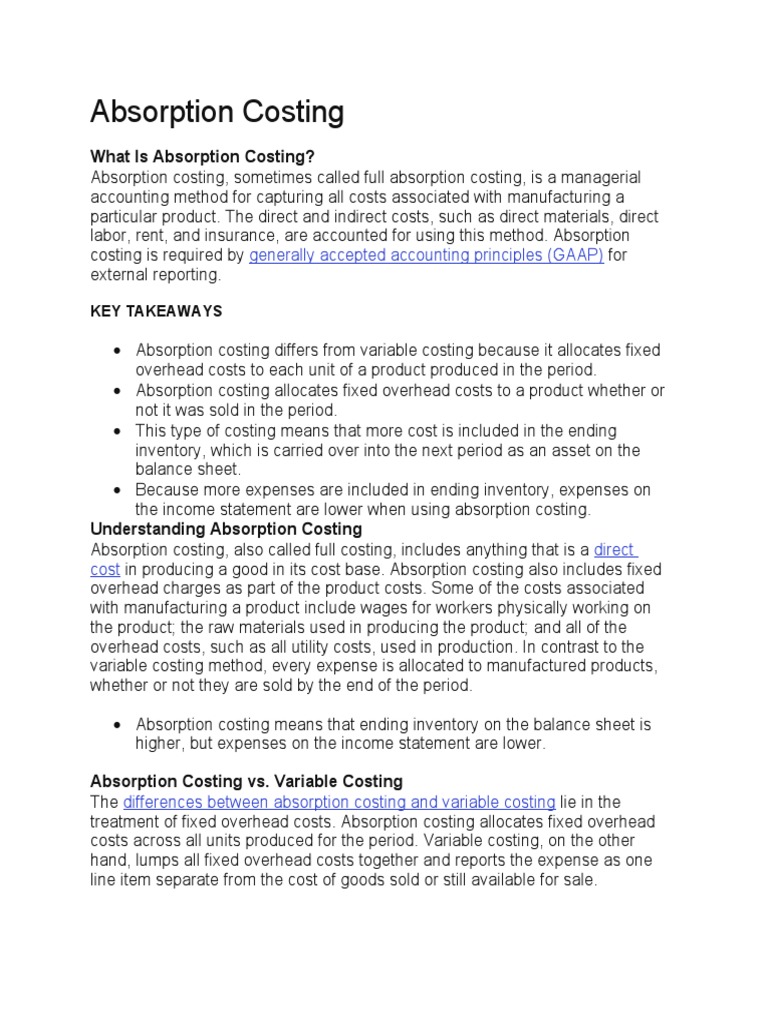 Absorption Costing | PDF | Inventory | Cost Of Goods Sold