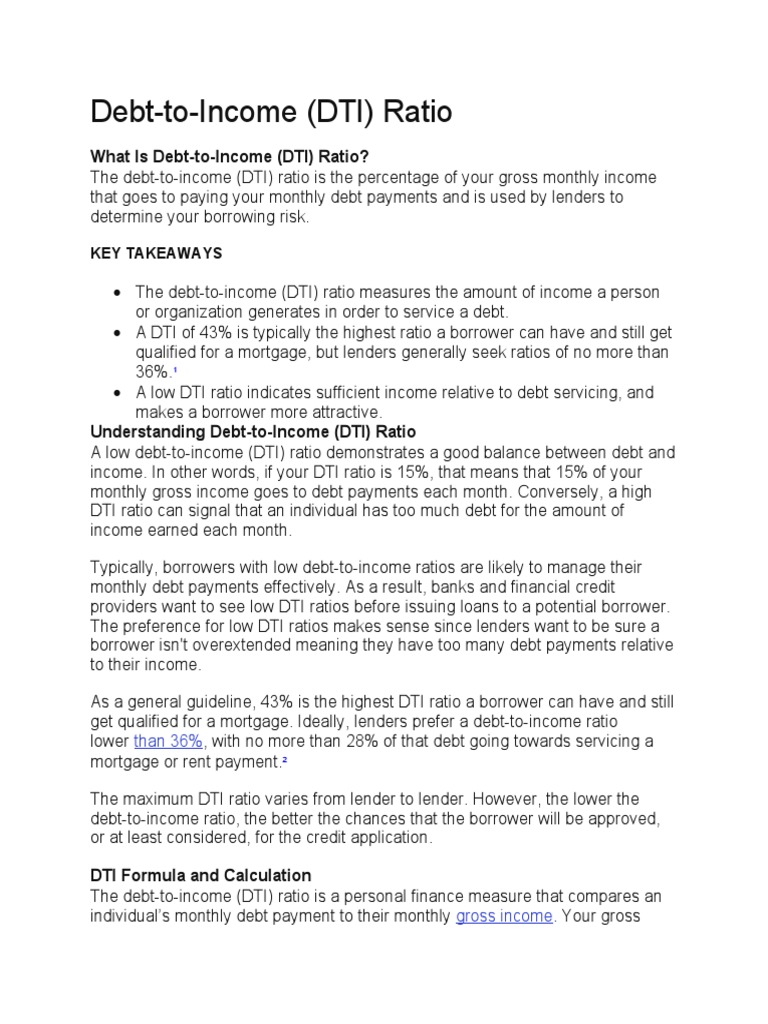 What Is Debt-to-Income (DTI) Ratio? | PDF | Loans | Debt