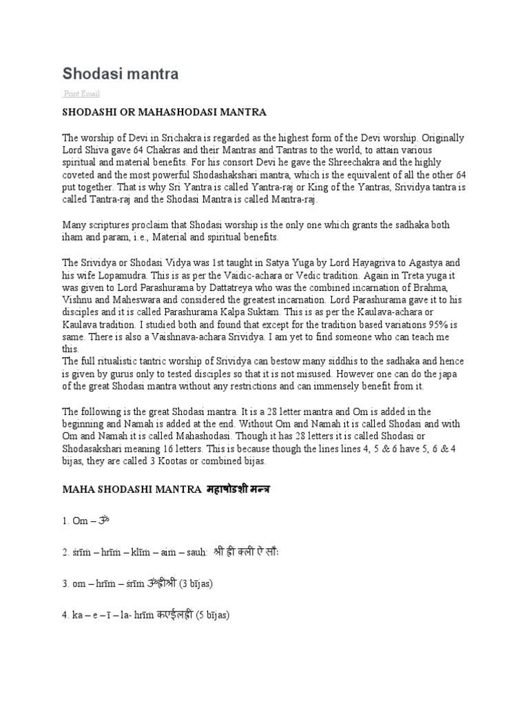 Shodasi Mantra: Shodashi or Mahashodasi Mantra | PDF | Mantra | Shiva