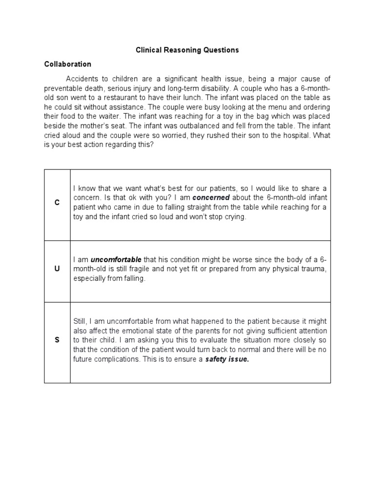 Clinical Reasoning Questions Collaboration: Concerned | PDF | Nursing ...