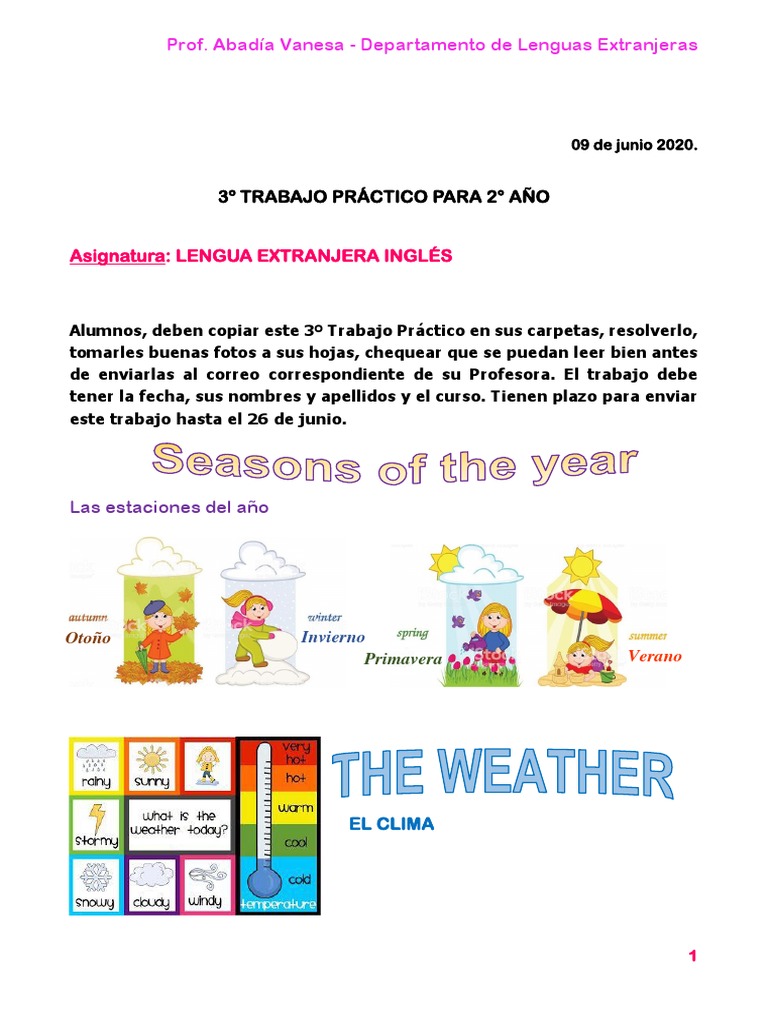Tareas de Inglés para 2° Año | PDF | Clima | Estaciones