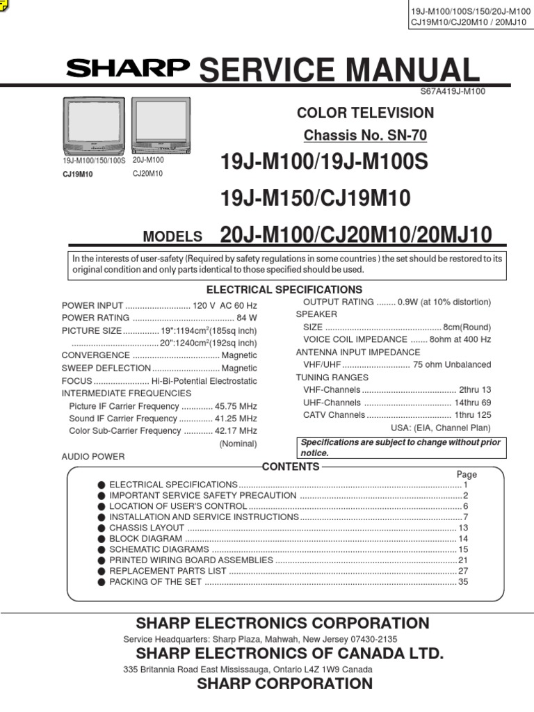 Service Manual for Sharp 19J-M100/100S/150 and 20J-M100 Color ...