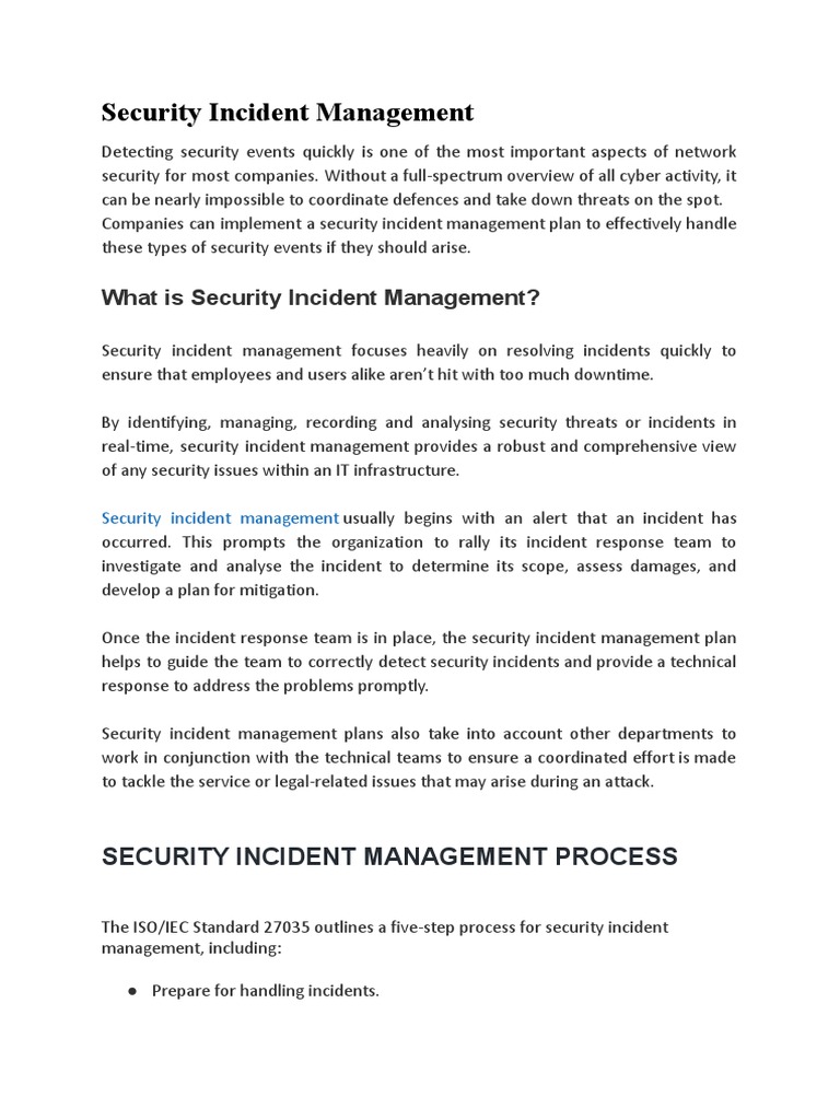 Security Incident Management | PDF | Incident Management | Computer Science