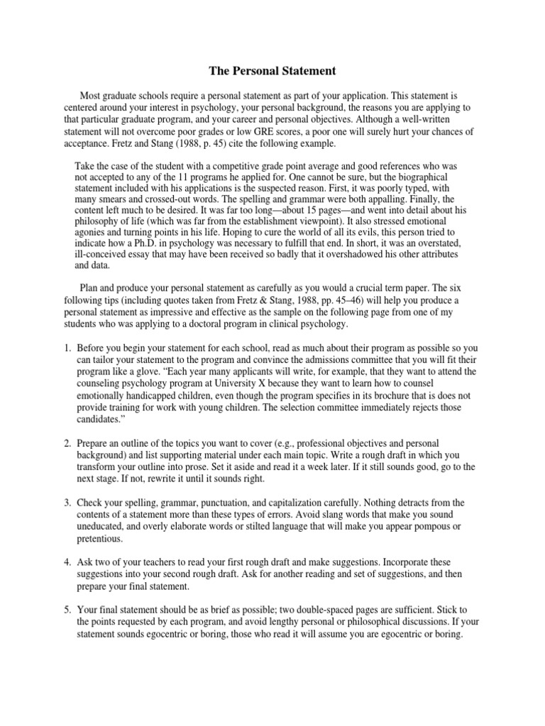 Psychology Graduate Schools Personal Statement | PDF | Psychology ...