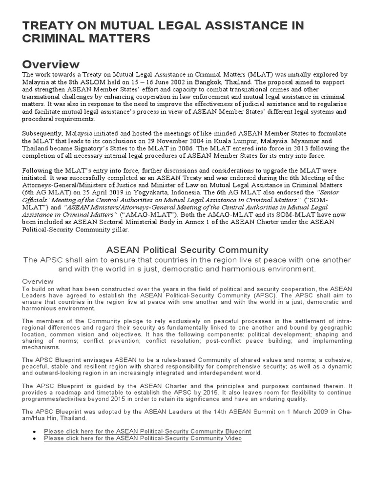 ASEAN MLAT Treaty | PDF | Human Rights | Peace
