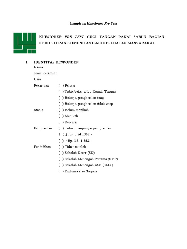 Kuesioner Pre Test Cuci Tangan WHO | PDF