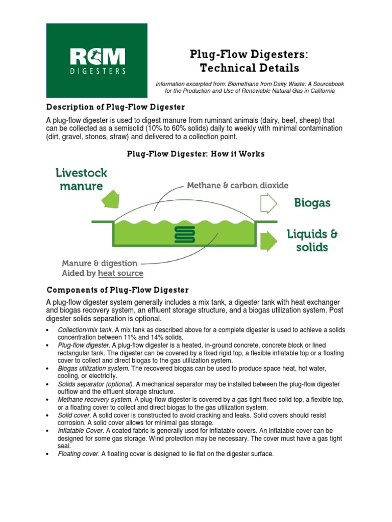 Plug-Flow Digesters: Technical Details | PDF | Anaerobic Digestion | Biogas
