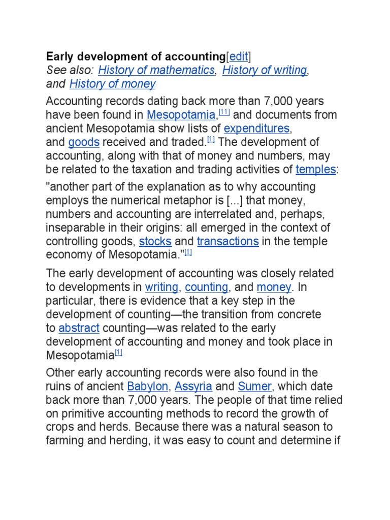 Early Development of Accounting | PDF | Mesopotamia | Accounting