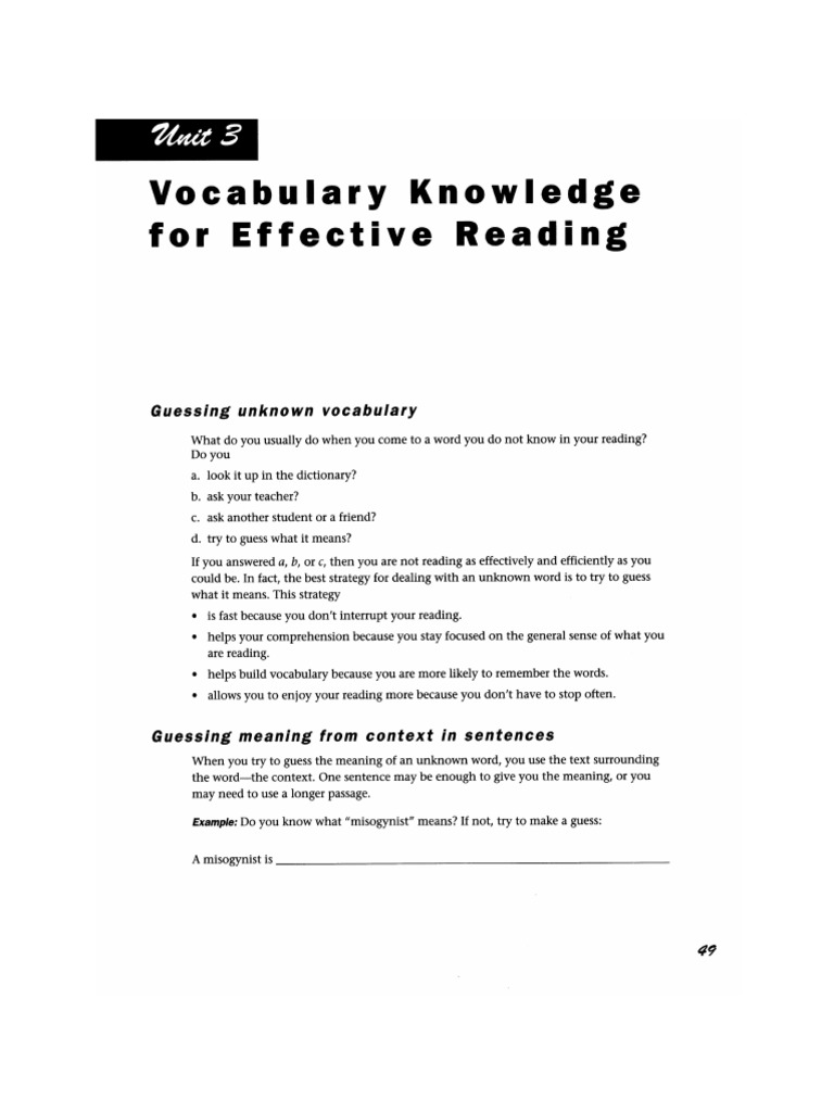 Unit 3 Vocabulary Knowledge For Effective Reading | PDF