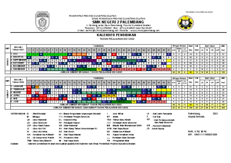 Kalender Pendidikan 2021-2022 SMKN 2 PLG Revisi | PDF