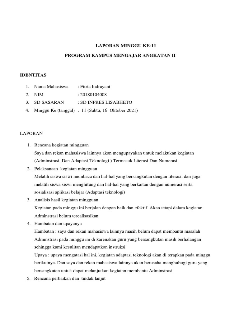 Laporan Minggu Ke 11 Fitria | PDF