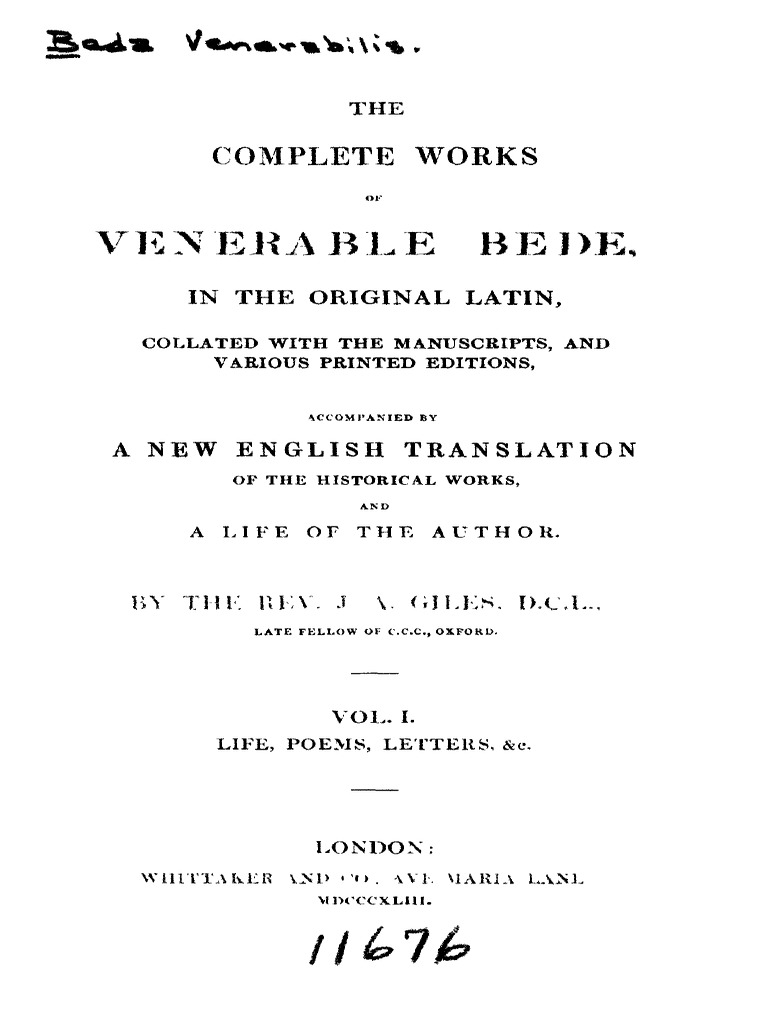 Giles. Saint Bede, The Complete Works of Venerable Bede. 1843. Vol. 1 ...