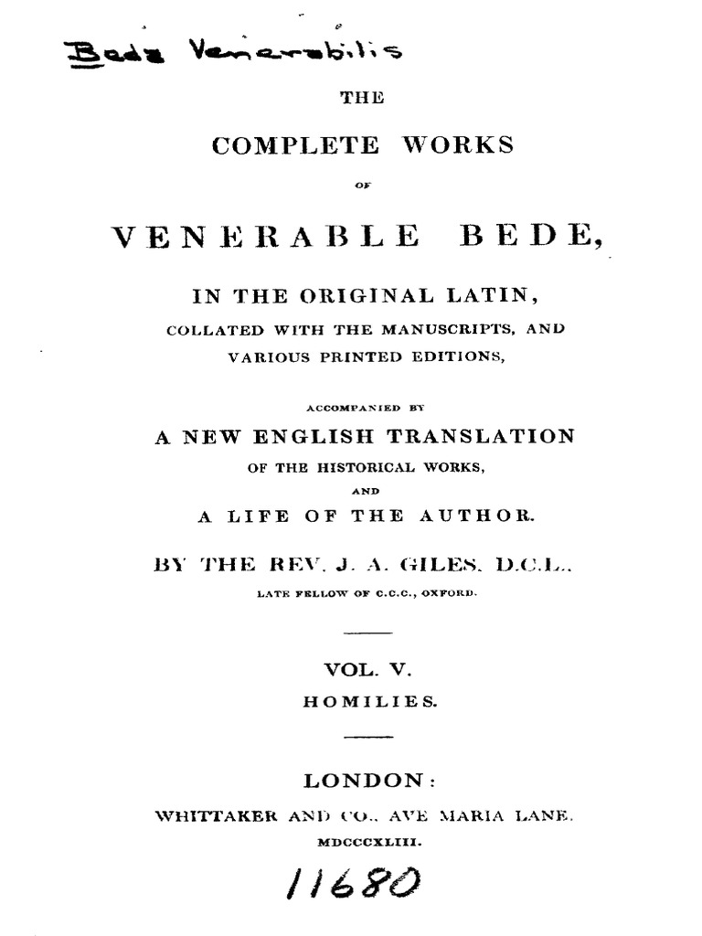 Giles. Saint Bede, The Complete Works of Venerable Bede. 1843. Vol. 5 ...