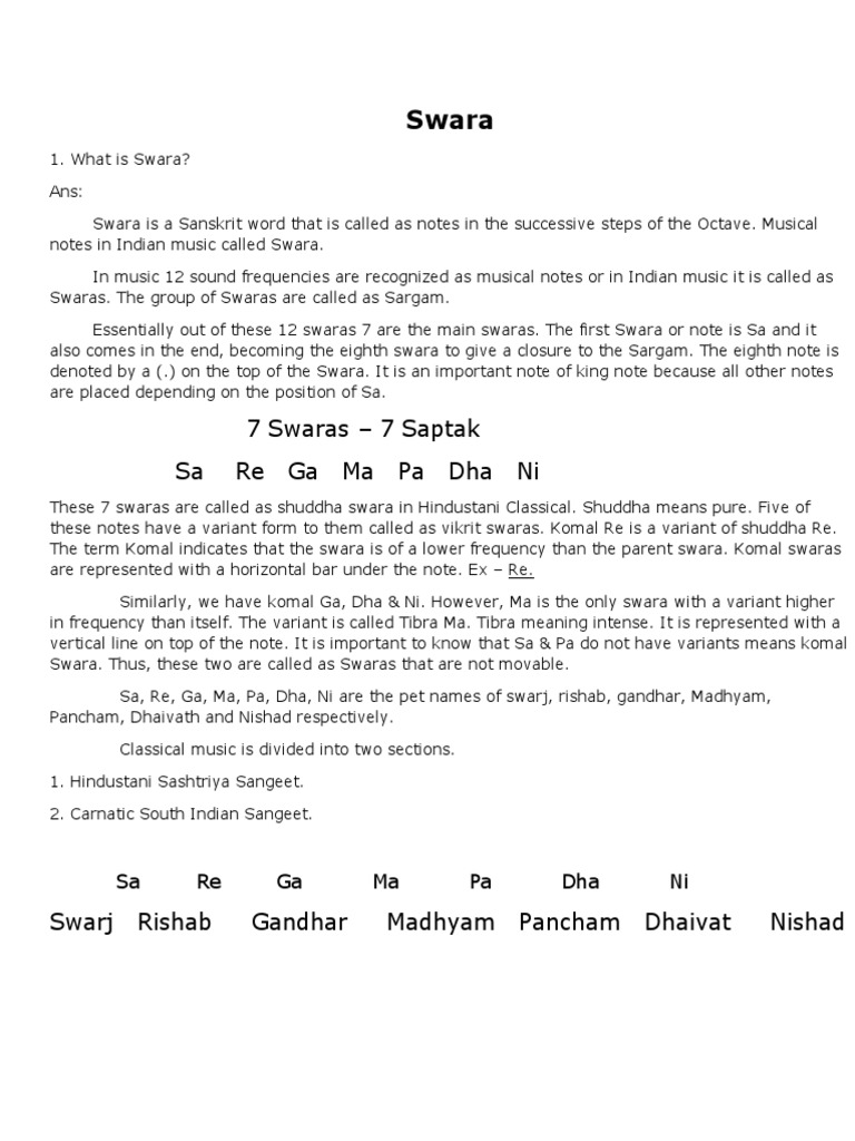 Swara: 7 Swaras - 7 Saptak Sa Re Ga Ma Pa Dha Ni | PDF | Religion ...