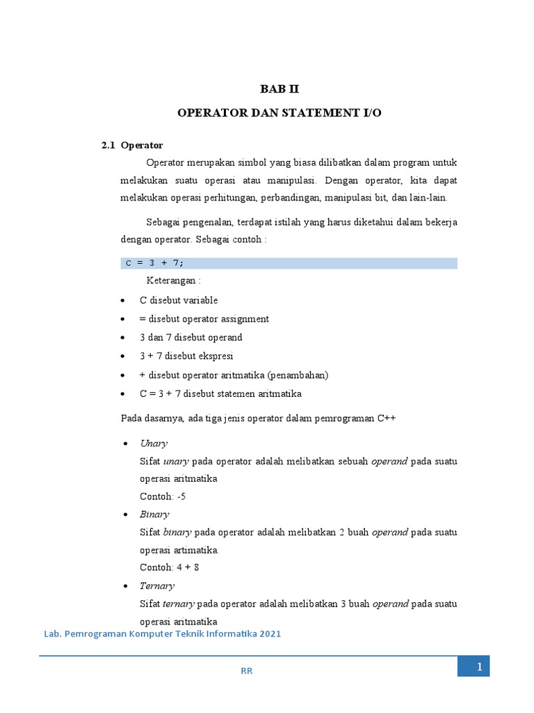 Bab Ii Operator Dan Statement | PDF