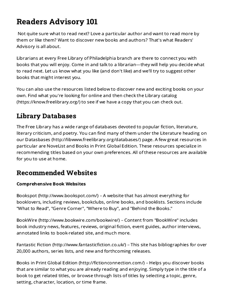 Readers Advisory 101 - Bestsellers - Free Library | PDF | Books | Libraries