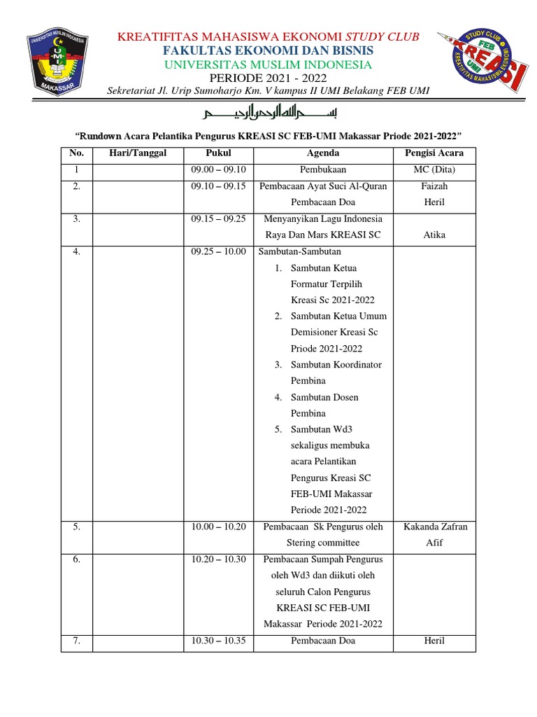 Rundown Acara Pelantikan 2021-2022-Dikonversi | PDF