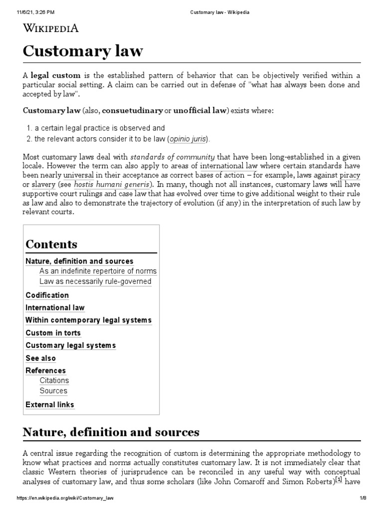Customary Law - Wikipedia | PDF | Legal Concepts | Justice
