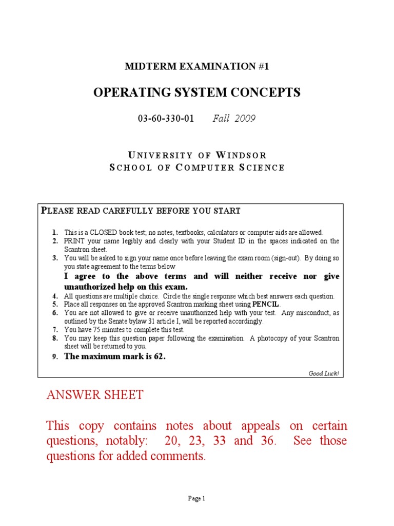 330 Midterm 01 Fall 09 Answers Pdf Thread Computing Scheduling Computing