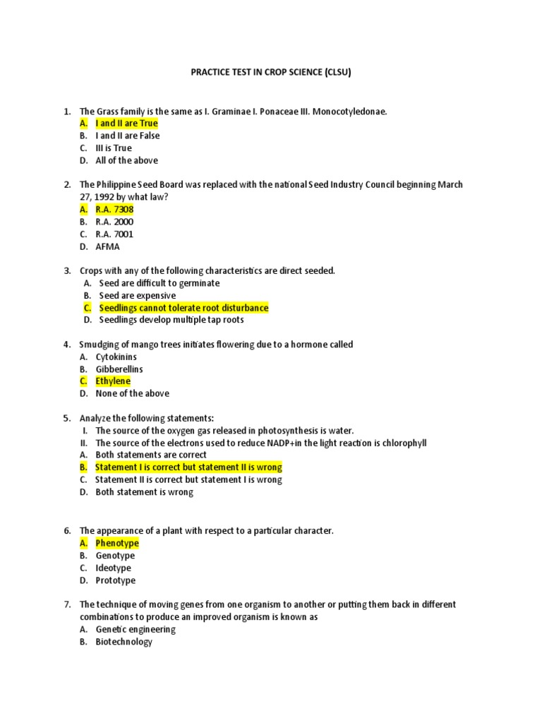 Practice Test in Crop Science (Clsu) | PDF | Grafting | Agriculture