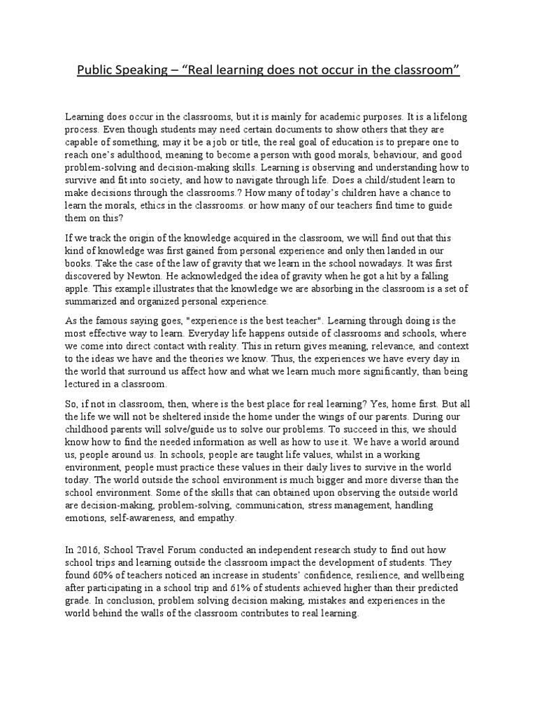 Public Speaking Speech | PDF | Learning | Teachers