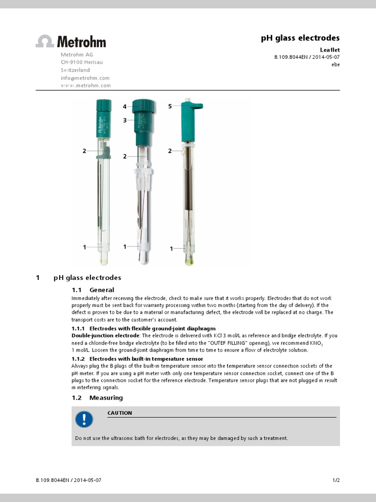 PH Glass Electrodes: Metrohm AG CH-9100 Herisau Switzerland | PDF | Ph ...
