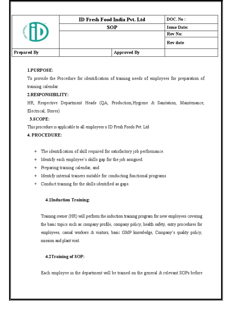 SOP On Training | PDF | Competence (Human Resources) | Business