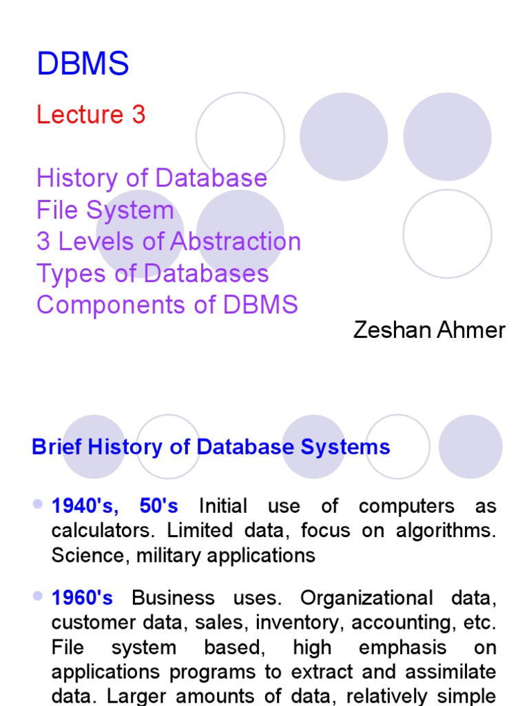 Lecture 3 - History of Database, Types of Databases, Components of DBMS ...