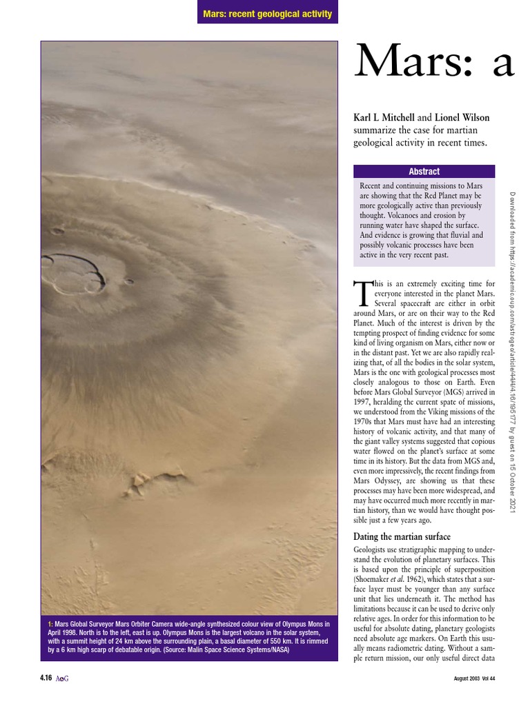 Mars - A Geologically Active Planet | PDF | Mars | Volcano