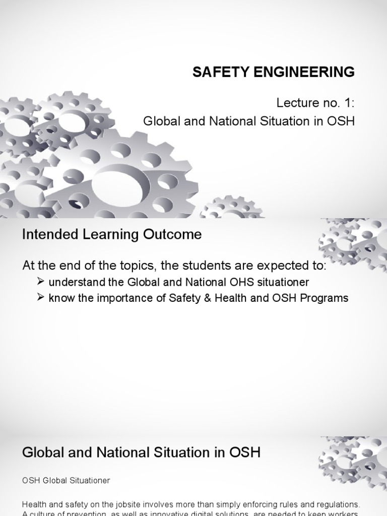 Safety Engineering: Lecture No. 1: Global and National Situation in OSH ...
