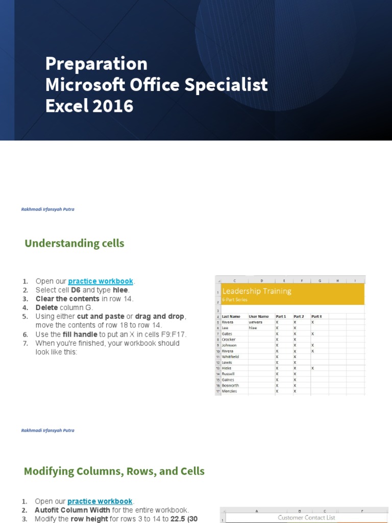 Excel 2016 Preparation | PDF | Worksheet | Spreadsheet