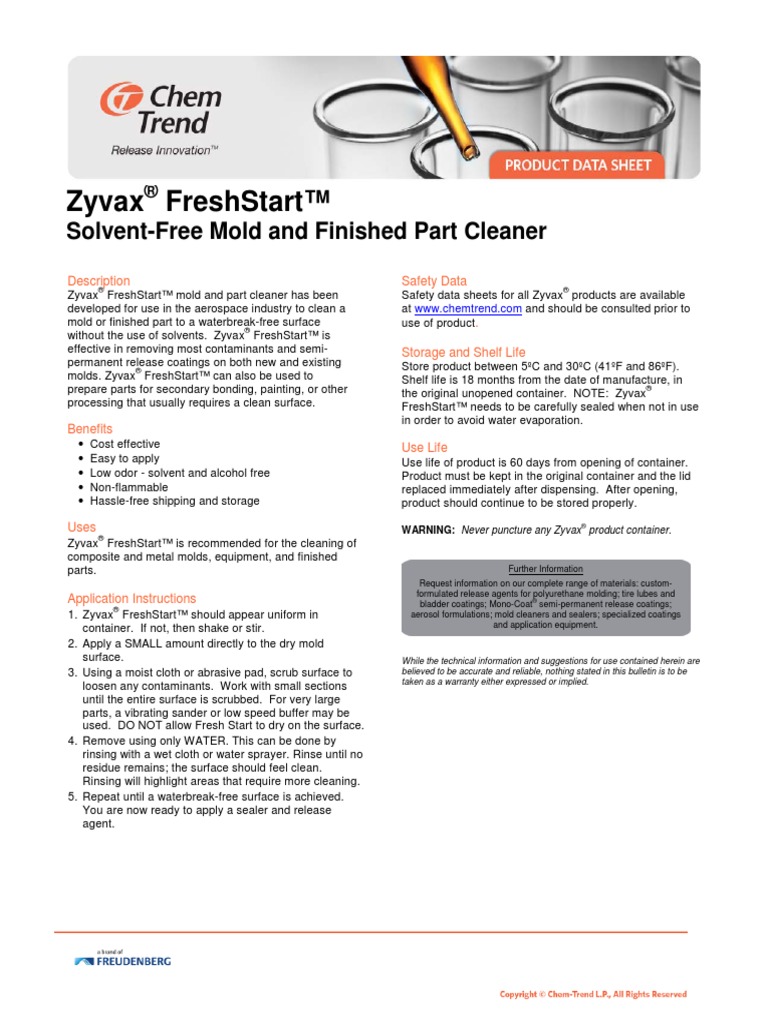 Zyvax Freshstart™: Solvent-Free Mold and Finished Part Cleaner | PDF ...