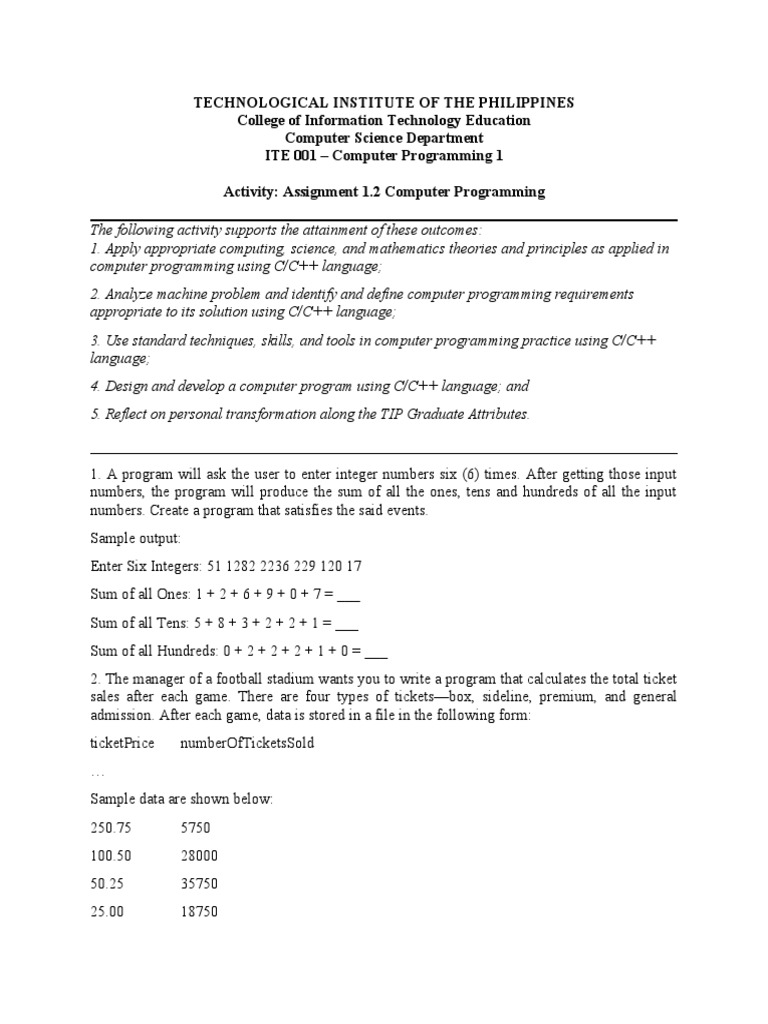 Assignment 1 2 Computer Programming | PDF | Interest | Prices