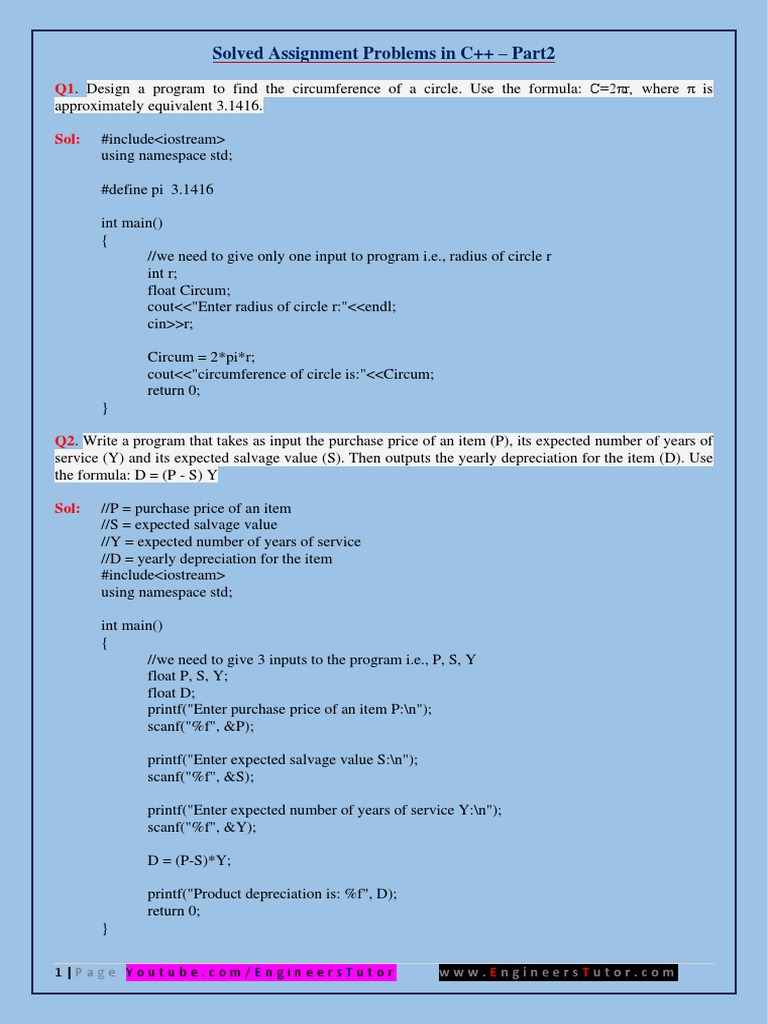Solved Assignment Problems in C++ - Part2: 1 - Ngineers Utor | PDF Solved Assignment Problems in C++ - Part2: 1 - Ngineers Utor | PDF