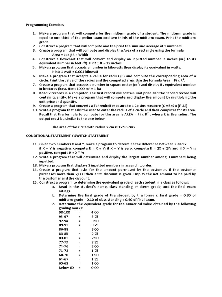 Conditional Statement / Switch Statement | PDF | Area | Watt