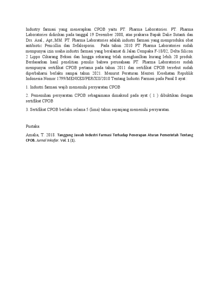 PT Pharma Laboratories dan CPOB 2021 | PDF | Hukum | Pengembangan Diri