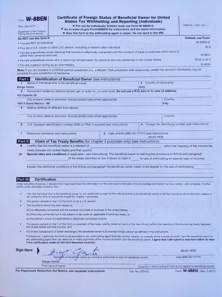 W8 Form For Cdbaby | PDF