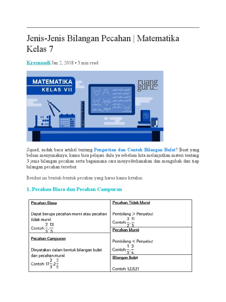 Jenis Bilangan Pecahan | PDF