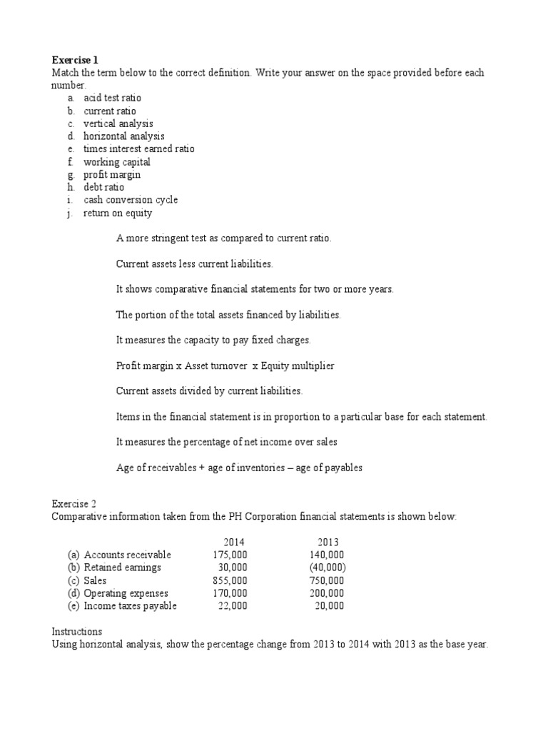 Financial Ratio Definitions and Exercises | PDF | Equity (Finance ...