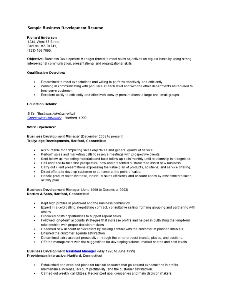 Business Development Resume Sample | PDF | Sales | Marketing