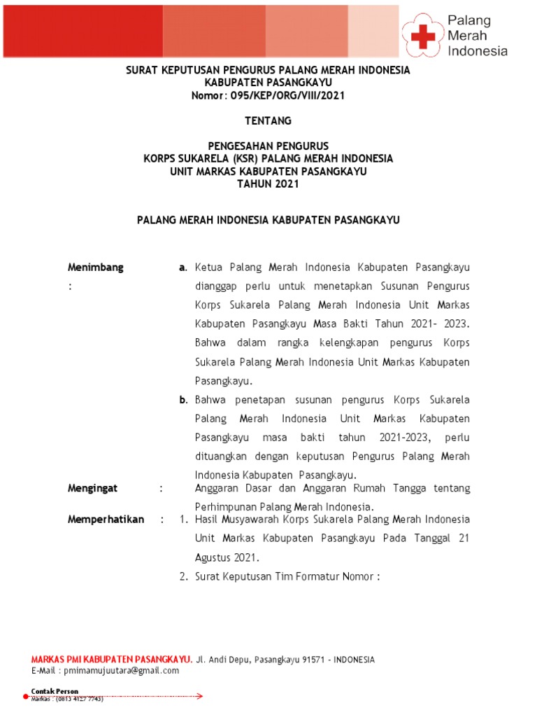 SURAT KEPUTUSAN KSR PMI PAsangkayu | PDF