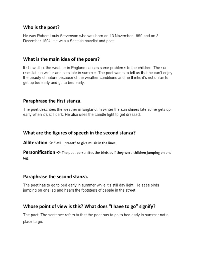 Bed in Summer Answers | PDF | Poetry