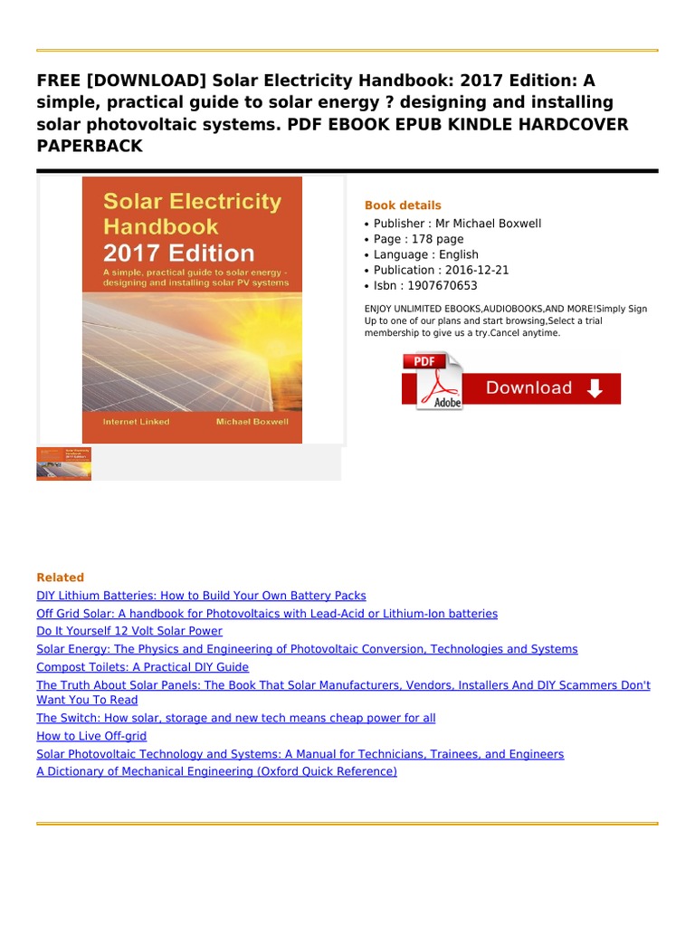 Solar Electricity Handbook 2017 | PDF | Solar Energy | Solar Power