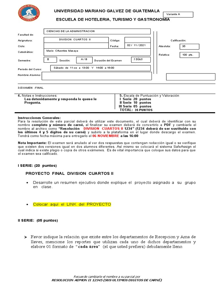 Examen Final División Cuartos II | PDF | Prueba (evaluación) | Pruebas