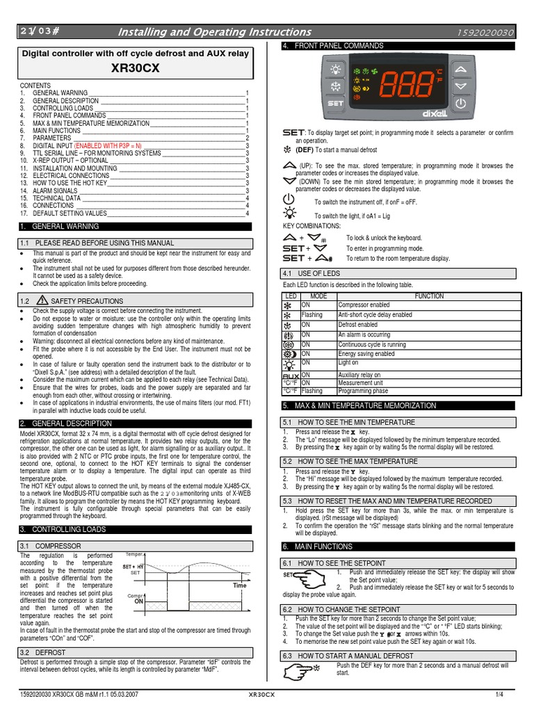 XR30CX Digital Controller Guide | PDF | Relay | Power Supply