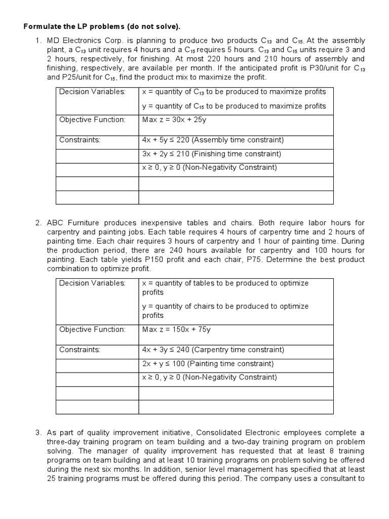 Formulation Of Linear Programming Problems Download Free Pdf Linear Programming Cheddar Cheese