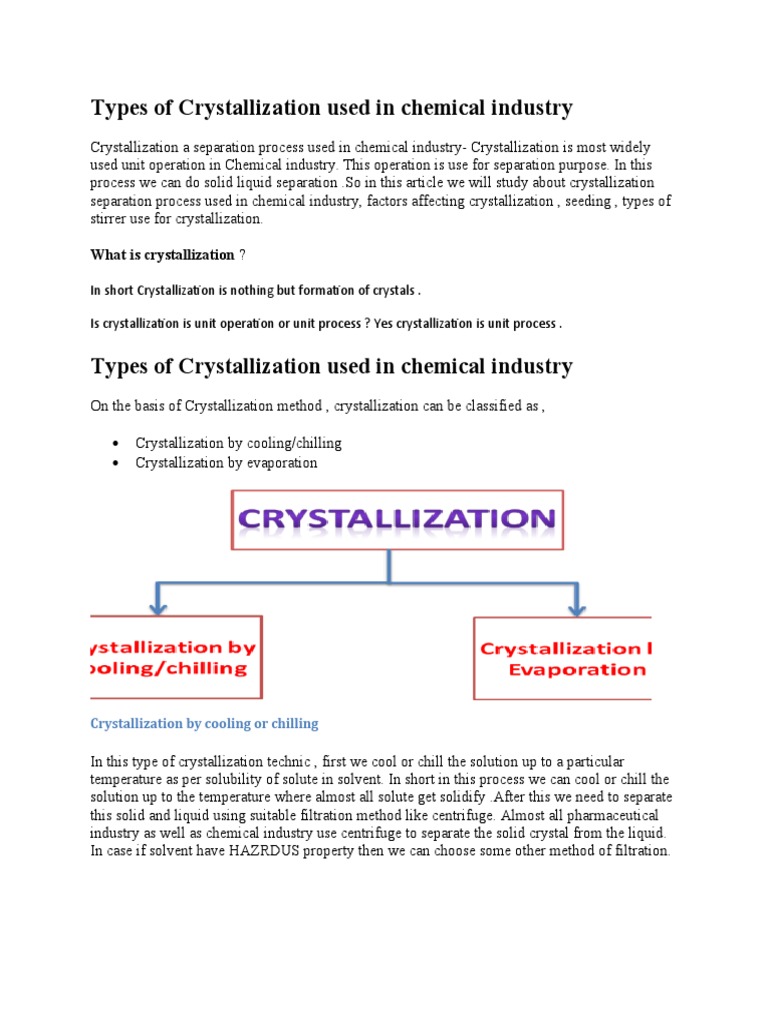 Types of Crystallization Used in Chemical Industry | PDF ...
