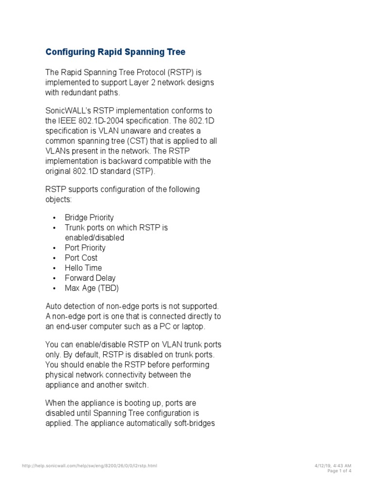 Soniwall - RSPT Spanning Tree | PDF | Network Protocols | Networking ...