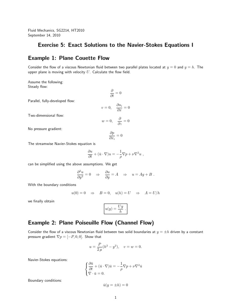 Exact Solutions to the Navier-Stokes Equations | Navier–Stokes ...